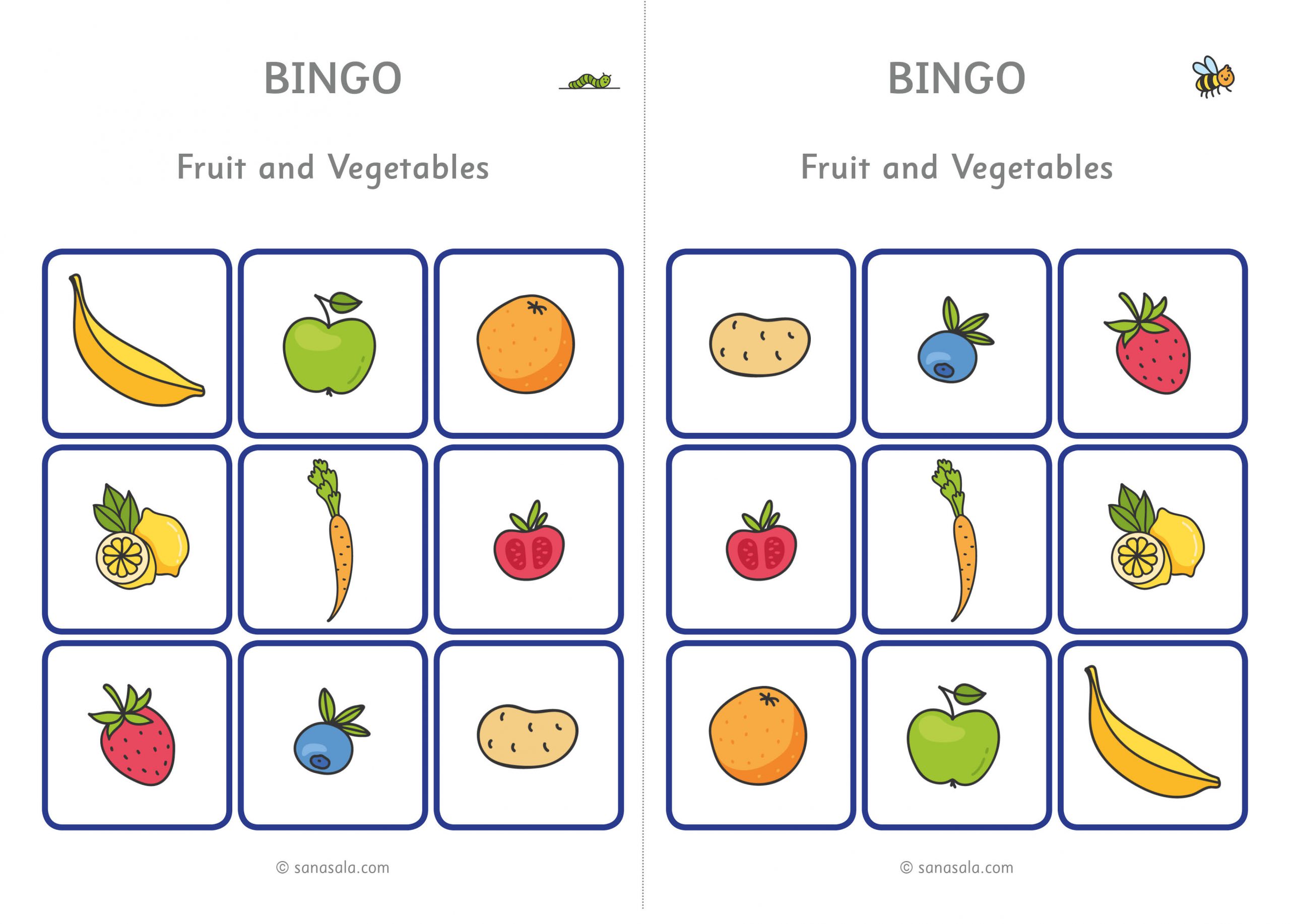 Fruit and Vegetables - Bingo | Sanasala Learning