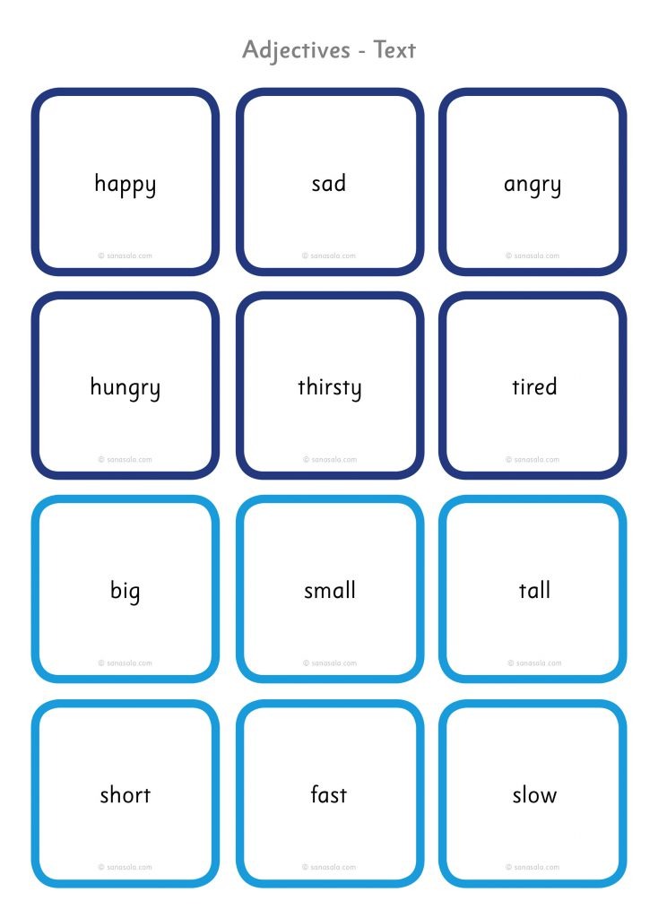 Adjectives - Cards | ESL/EFL Activities | Sanasala Learning