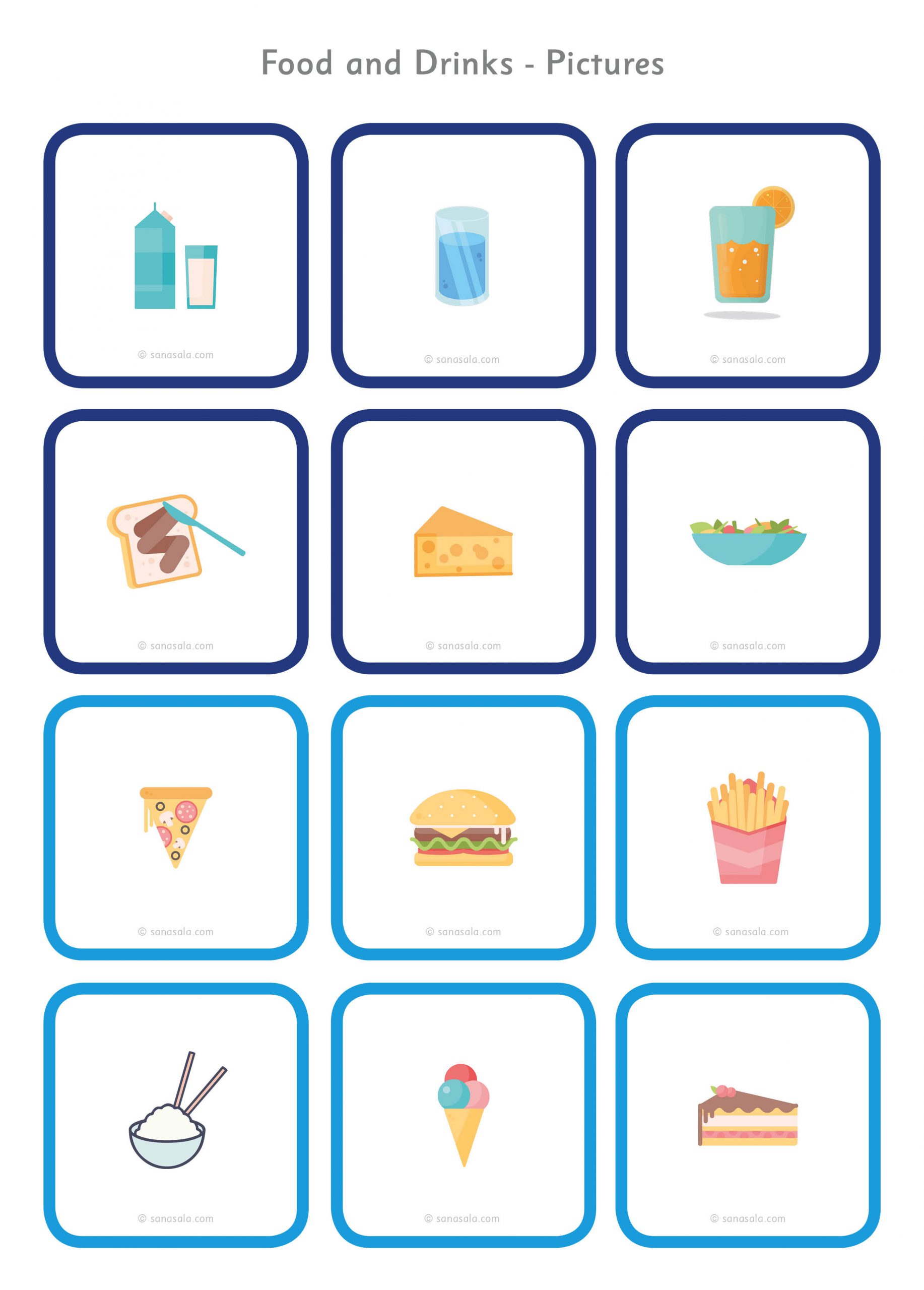 Food and Drinks - Cards | ESL/EFL Activities | Sanasala Learning