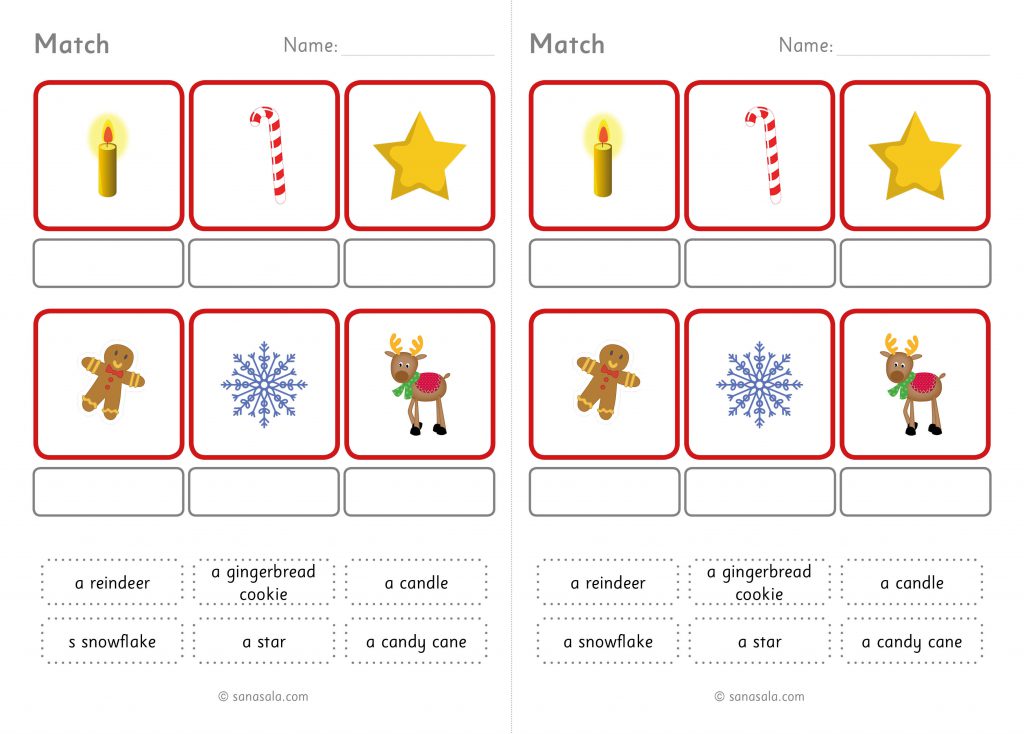 Christmas - Match Worksheet | Sanasala Learning