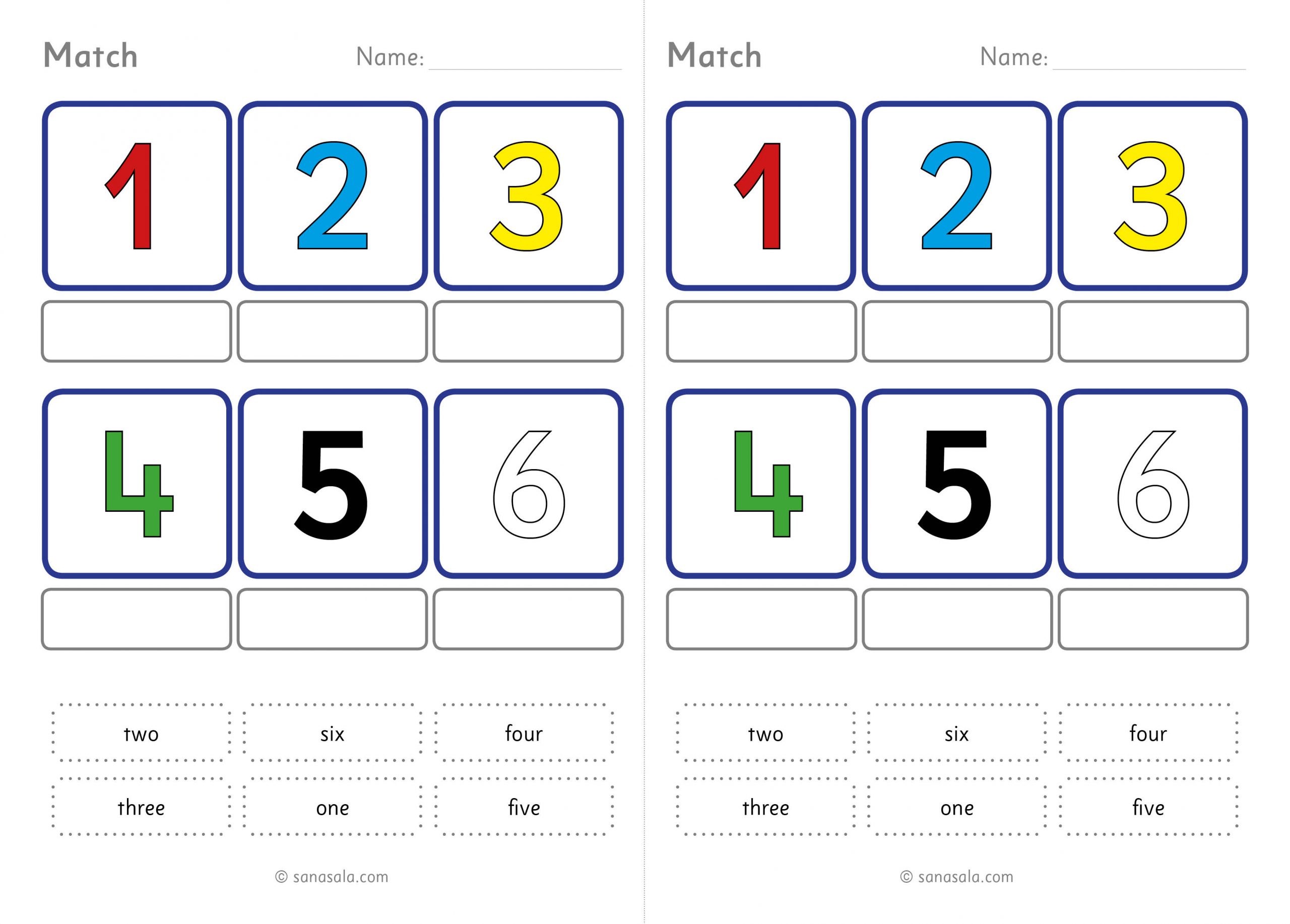 Numbers - Match Worksheet | Sanasala Learning