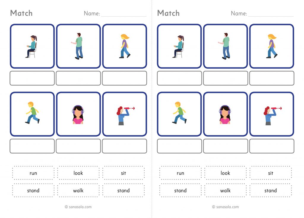 Verbs - Match Worksheet | Sanasala Learning