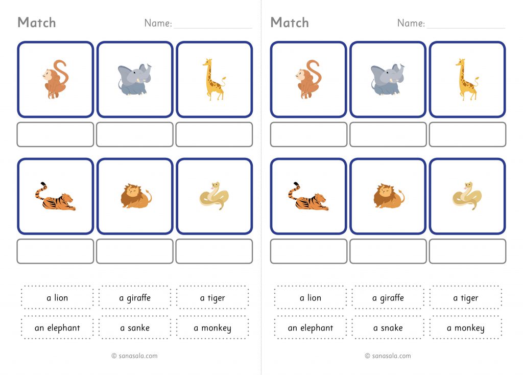 Wild Animals - Match Worksheet | Sanasala Learning