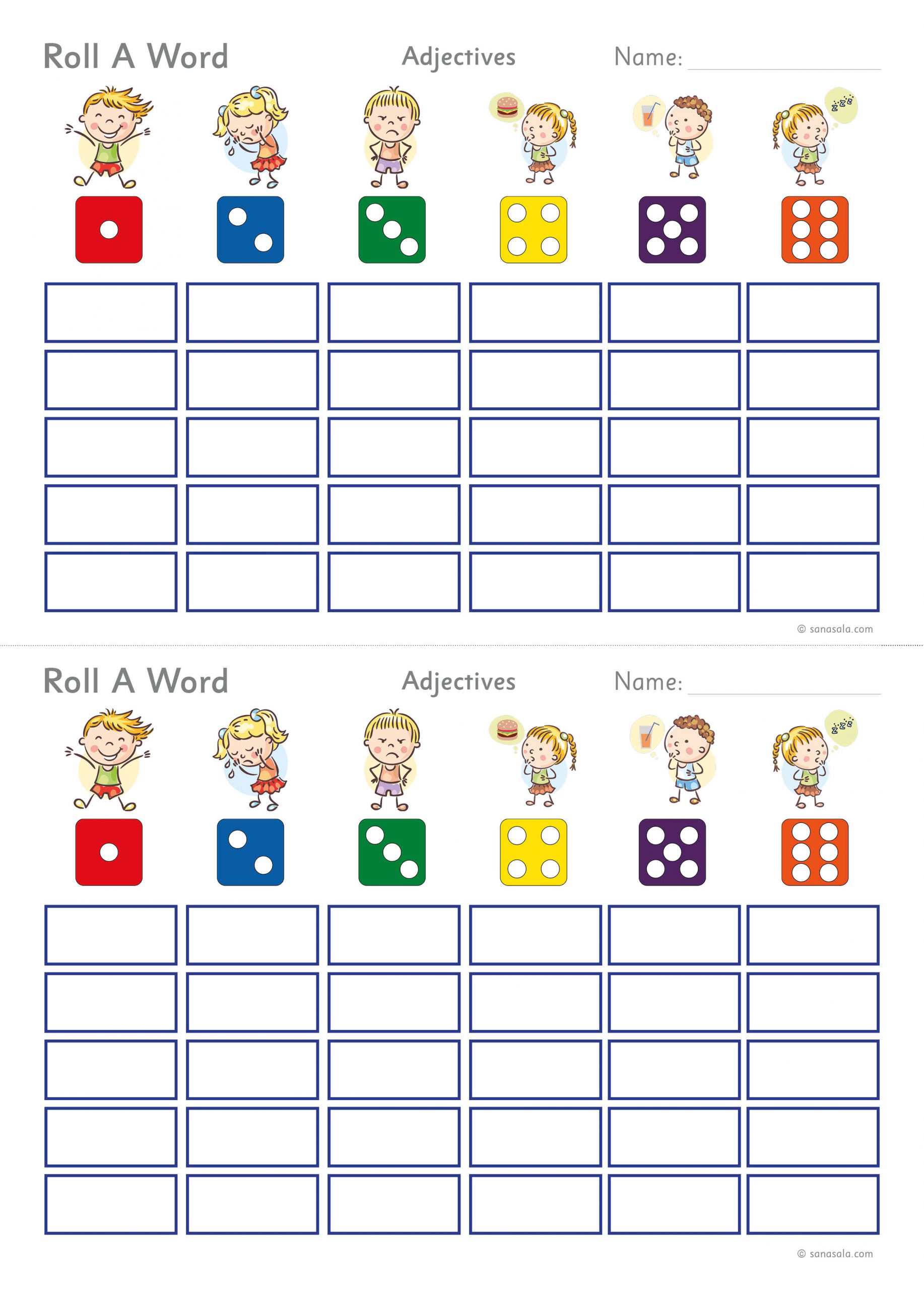 Adjektiivit - Roll-a-word | Sanasala Learning