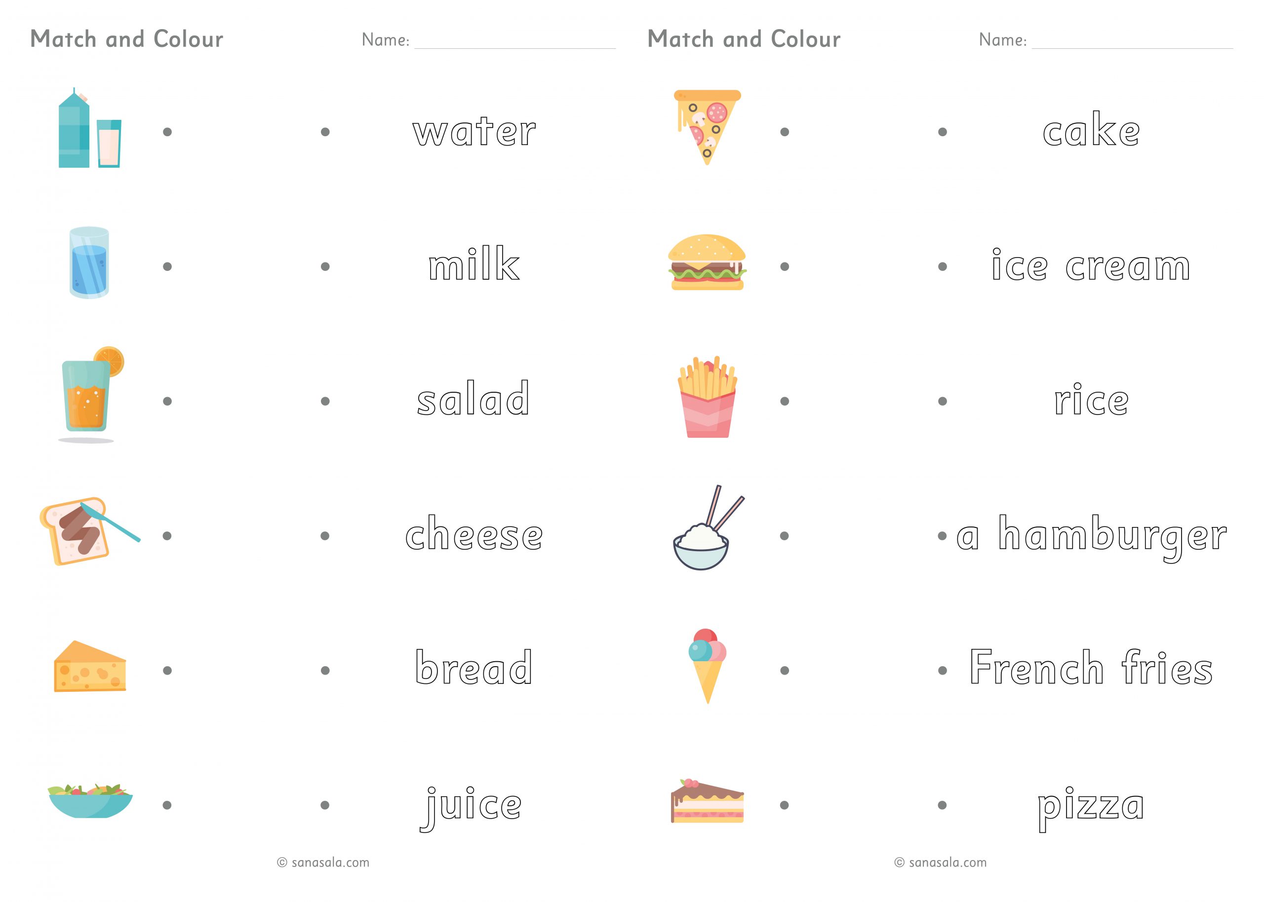 Food and Drinks - Connect the Dots Worksheets | Sanasala Learning