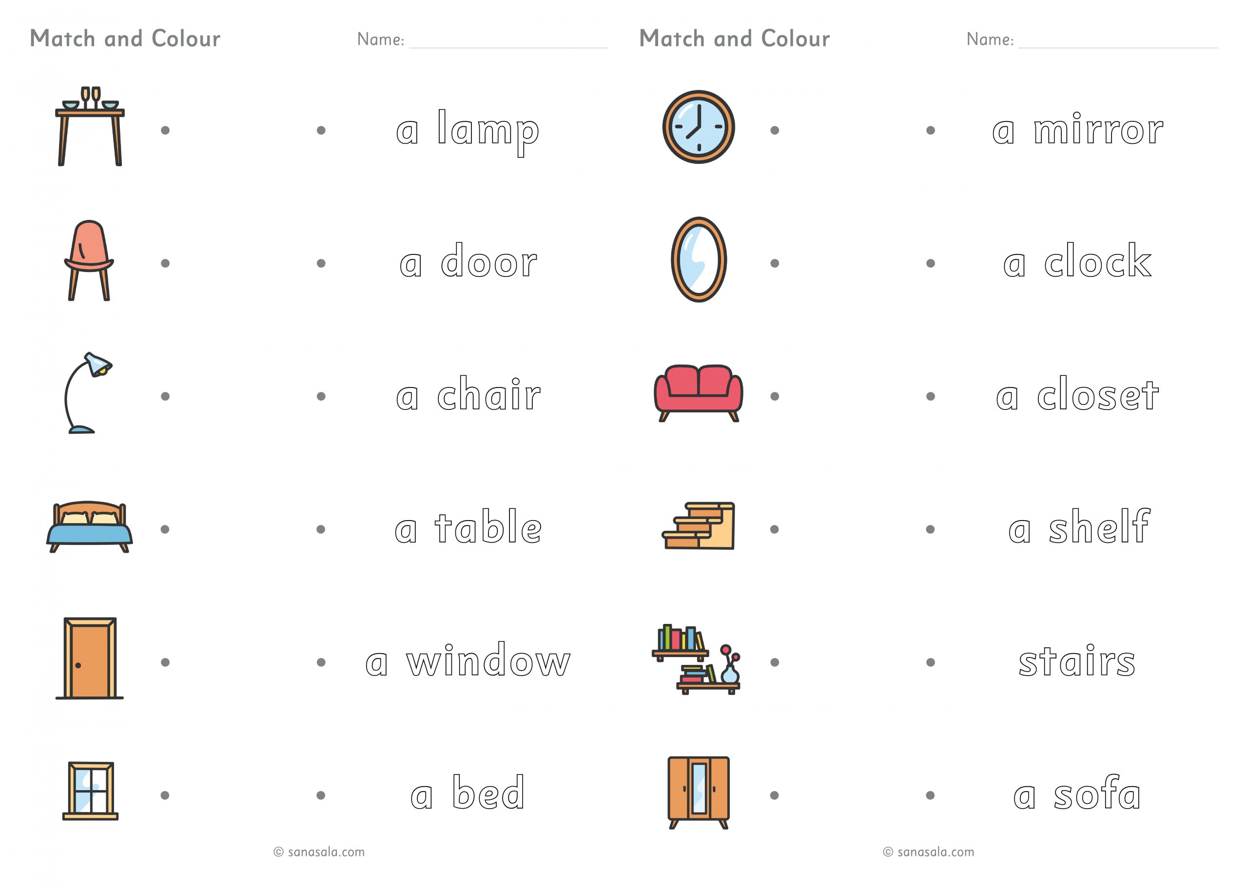Furniture - Connect the Dots Worksheets | Sanasala Learning