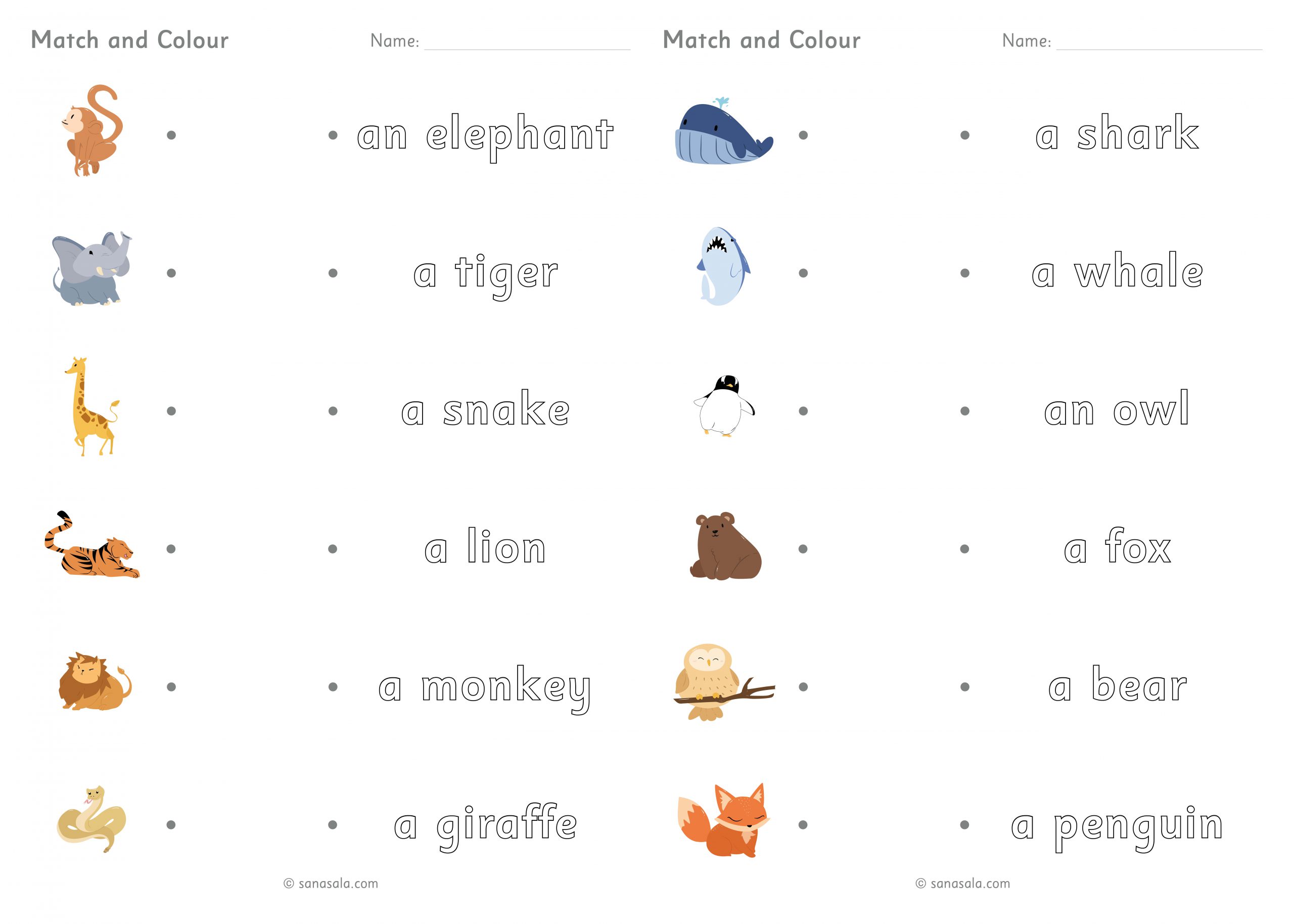 Wild Animals - Connect the Dots Worksheets | Sanasala Learning